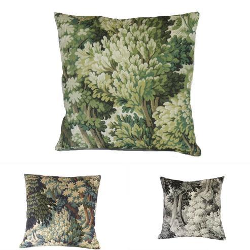 Spring Green Forest Pillow Cover, 17" Square, Trees & Leaves, Cotton P ...