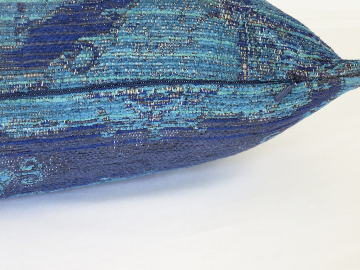 Cobalt Blue Medallion Pillow Cover, Carpet Style Chenille Tapestry ...